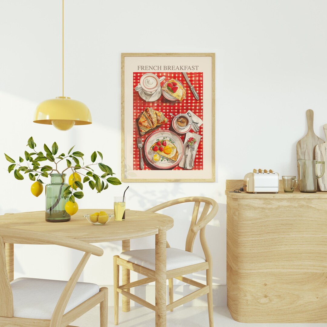 French Breakfast Wall Art, Watercolor Effect, Coffee, Tea, Omelette ...