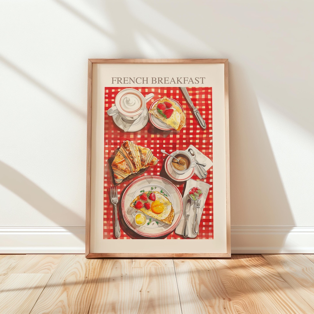 French Breakfast Wall Art, Watercolor Effect, Coffee, Tea, Omelette ...