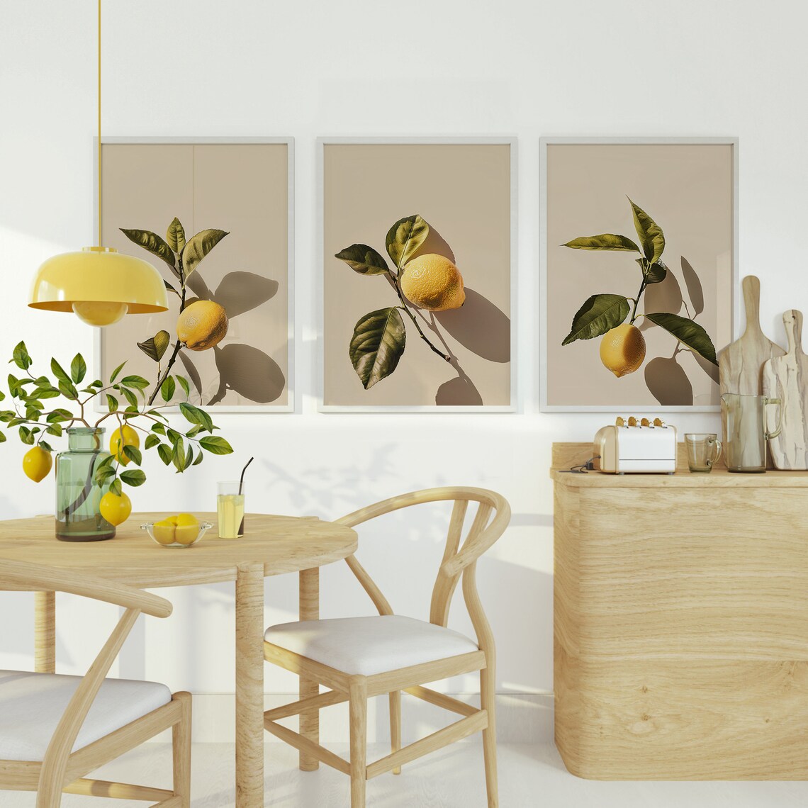 Lemon Print Set: Minimalist Boho Kitchen Wall Art (digital Download) - Etsy