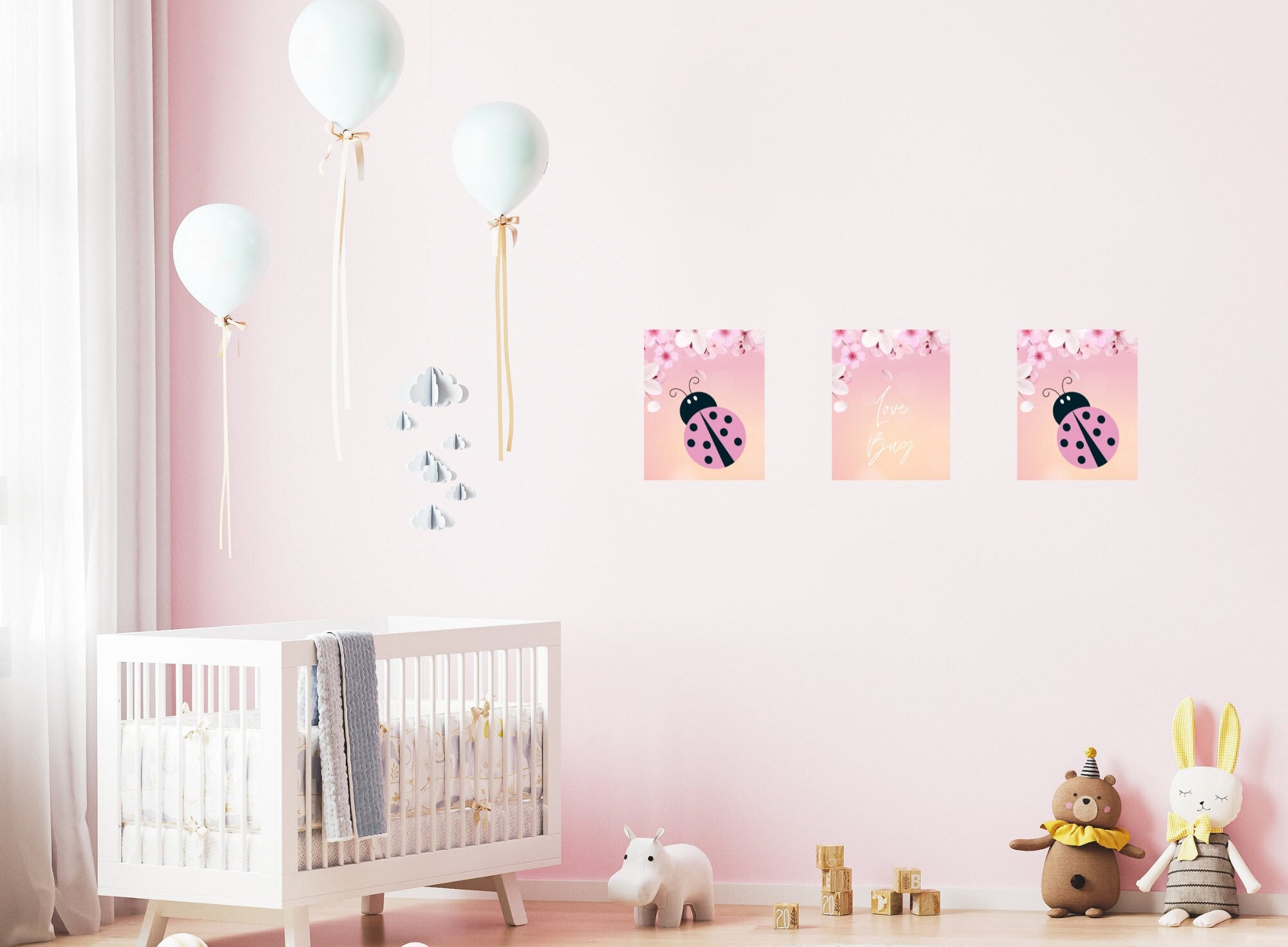 Love Bug Wall Art, 3 Piece Wall Decor, Instant Download, Nursery, Kid's ...