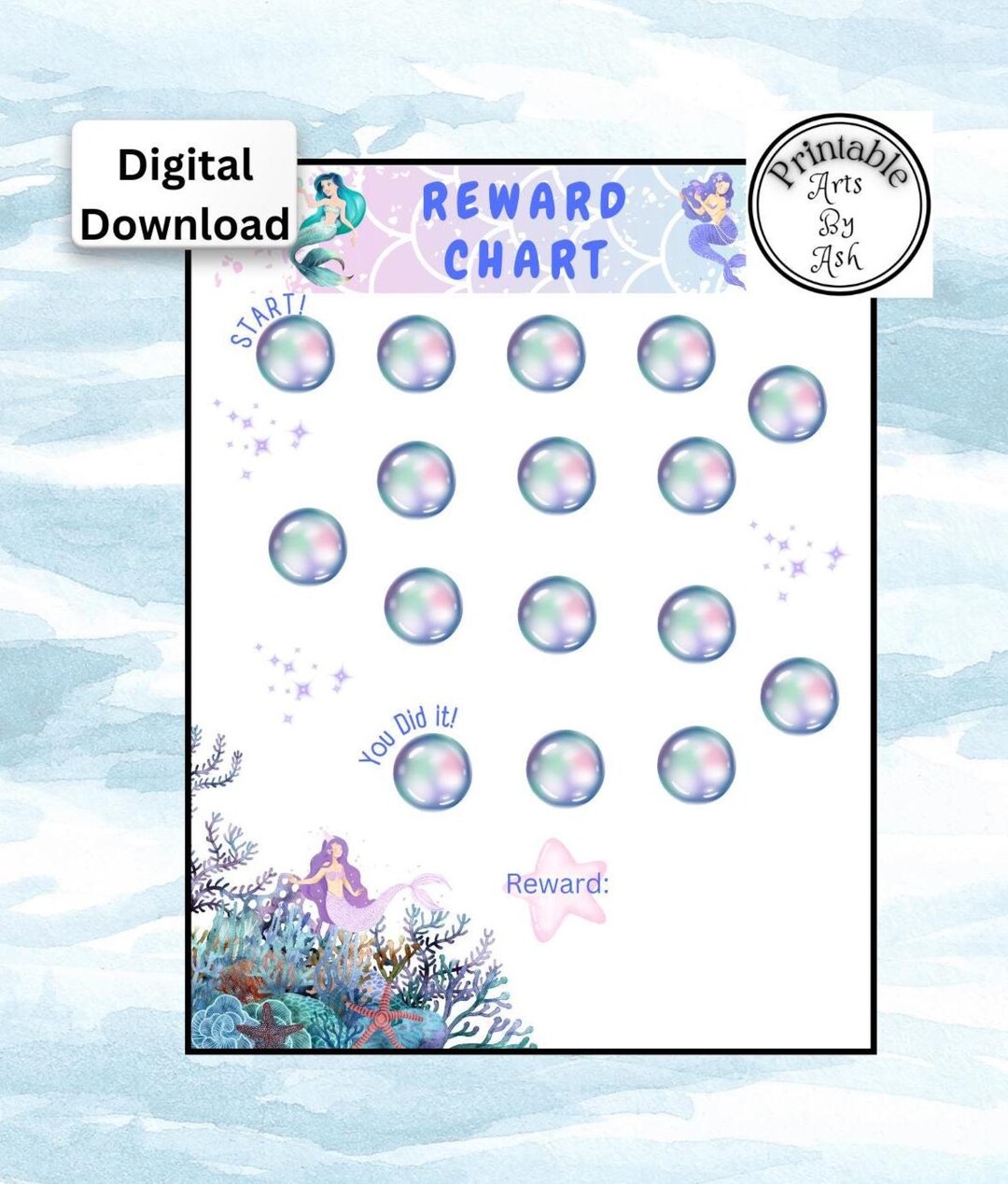 Mermaid Reward Chart, Printable Chart for Kids and Toddlers, Instant ...