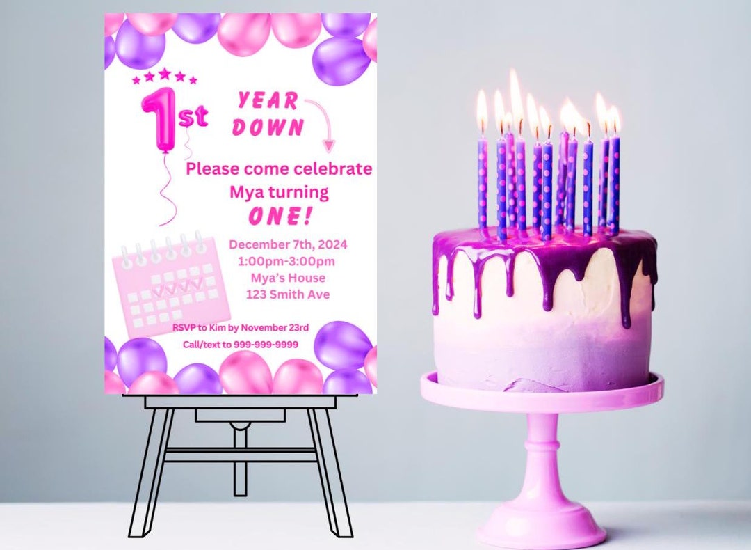 First Year Down Girl First Birthday Invitation, Digital Download ...