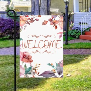 Pink Floral Welcome Garden & House Banner - Etsy