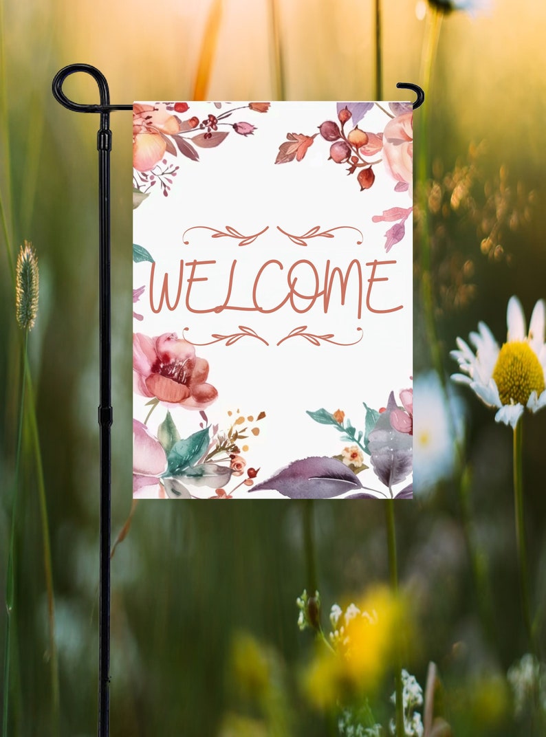 Pink Floral Welcome Garden & House Banner - Etsy