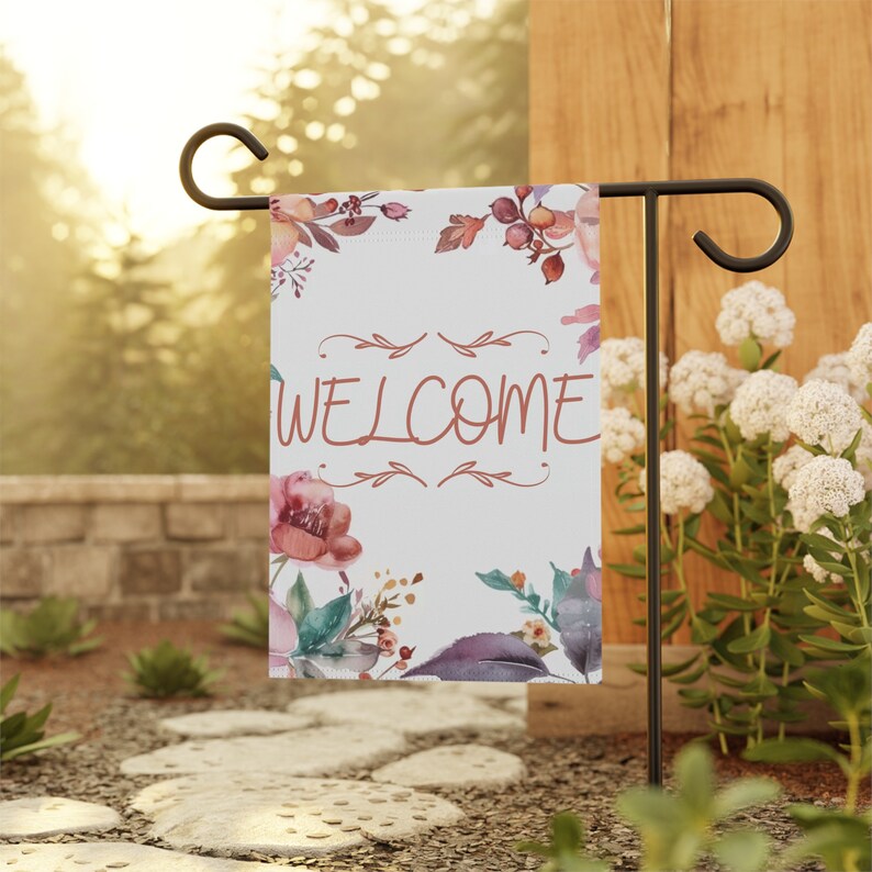 Pink Floral Welcome Garden & House Banner - Etsy
