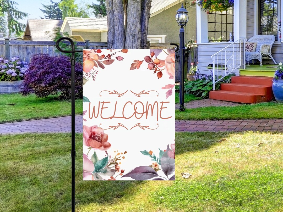 Pink Floral Welcome Garden & House Banner - Etsy