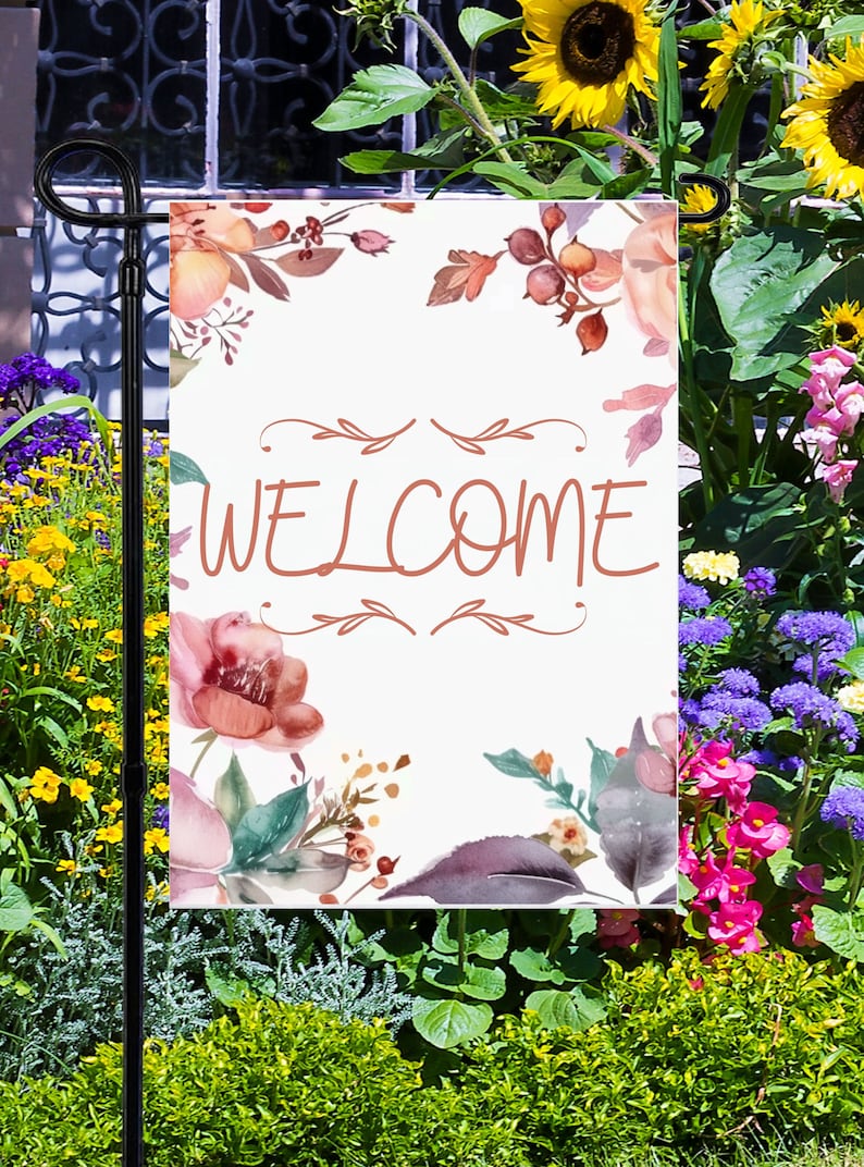 Pink Floral Welcome Garden & House Banner - Etsy