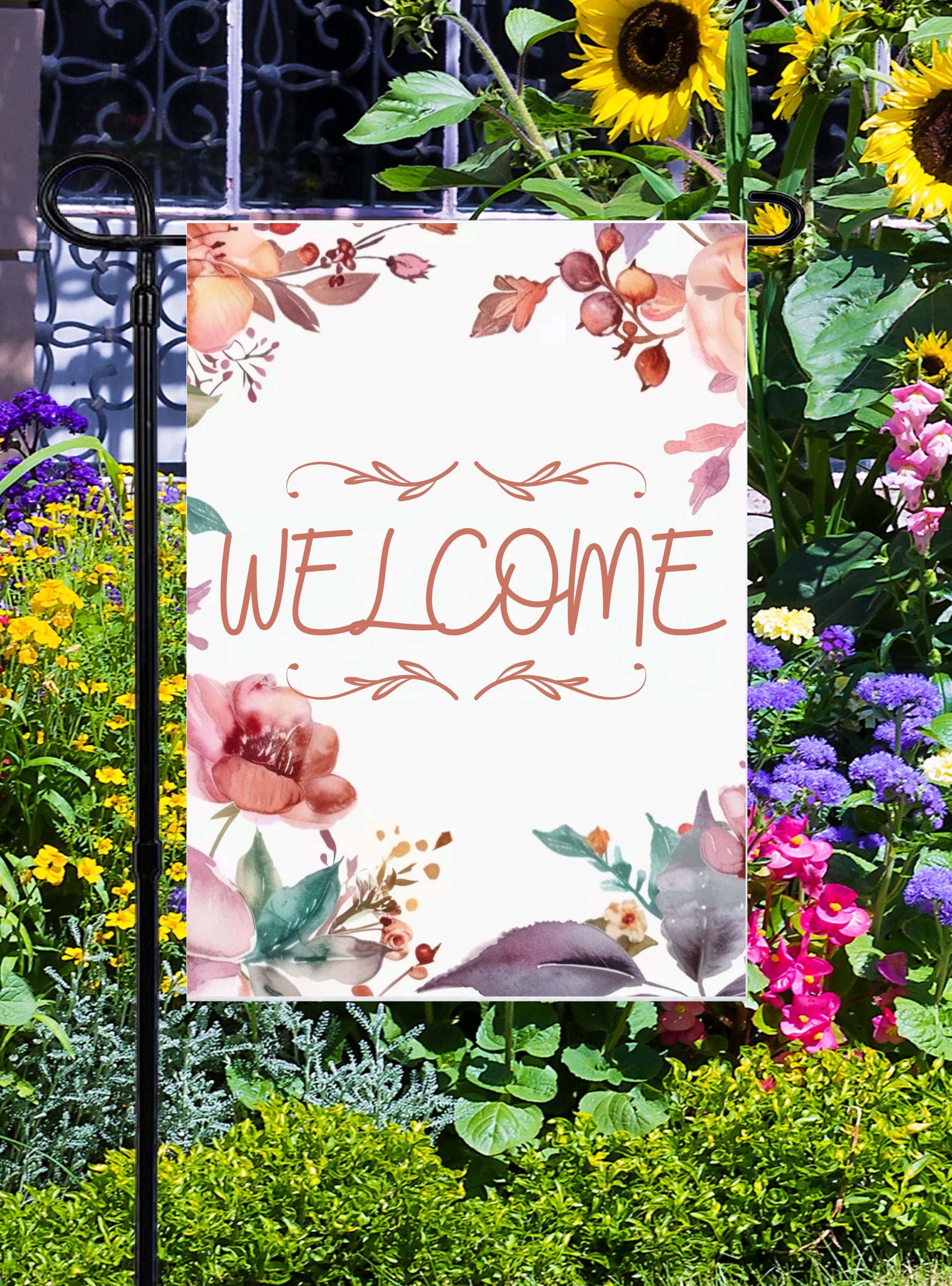 Pink Floral Welcome Garden & House Banner - Etsy