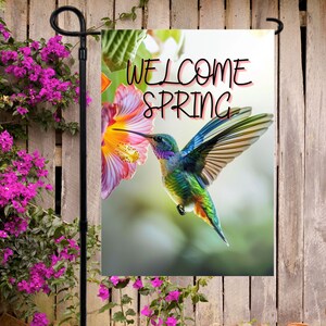 Welcome Spring Hummingbird garden & House Banner - Etsy
