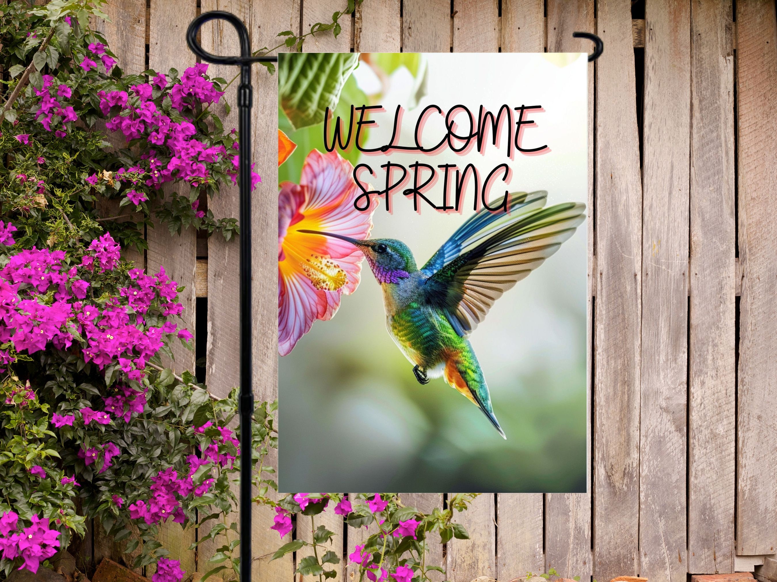 Welcome Spring Hummingbird garden & House Banner - Etsy