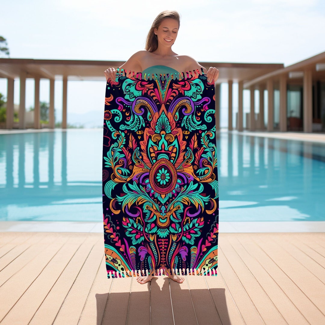 Boho Beach Towel, Tasseled Beach Blanket, Beach Accessories, Beach ...