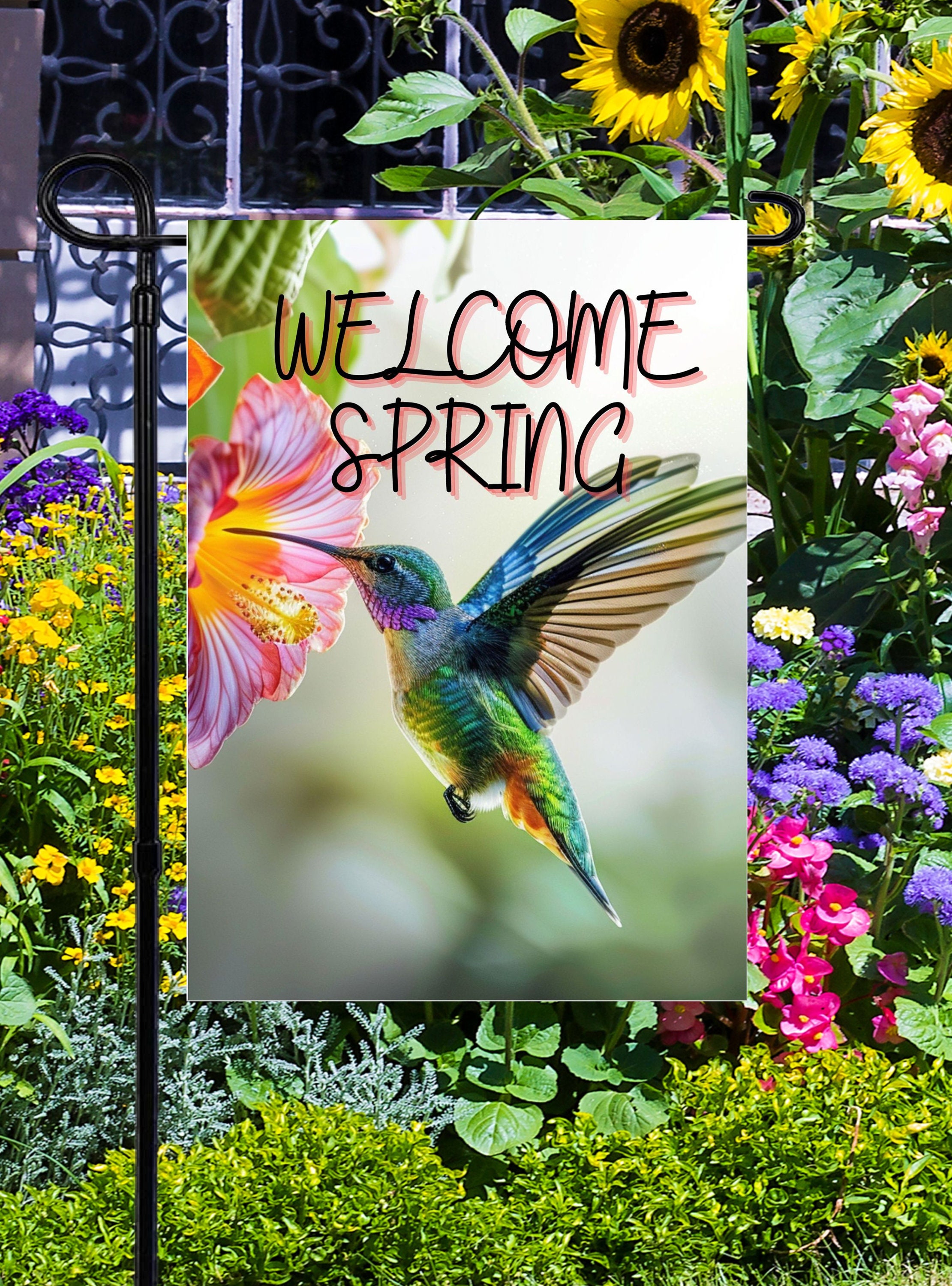 Welcome Spring Hummingbird garden & House Banner - Etsy