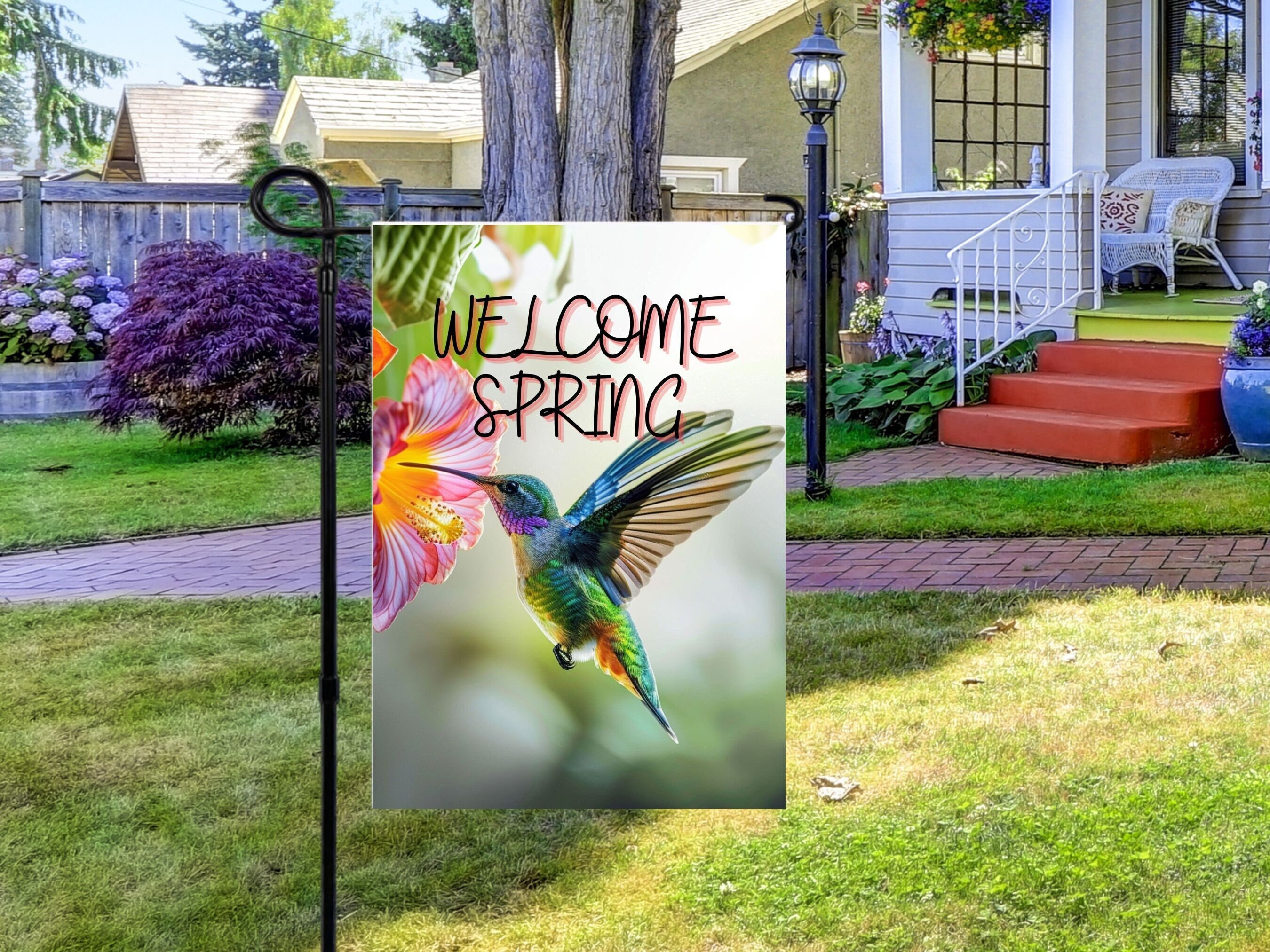Welcome Spring Hummingbird garden & House Banner - Etsy