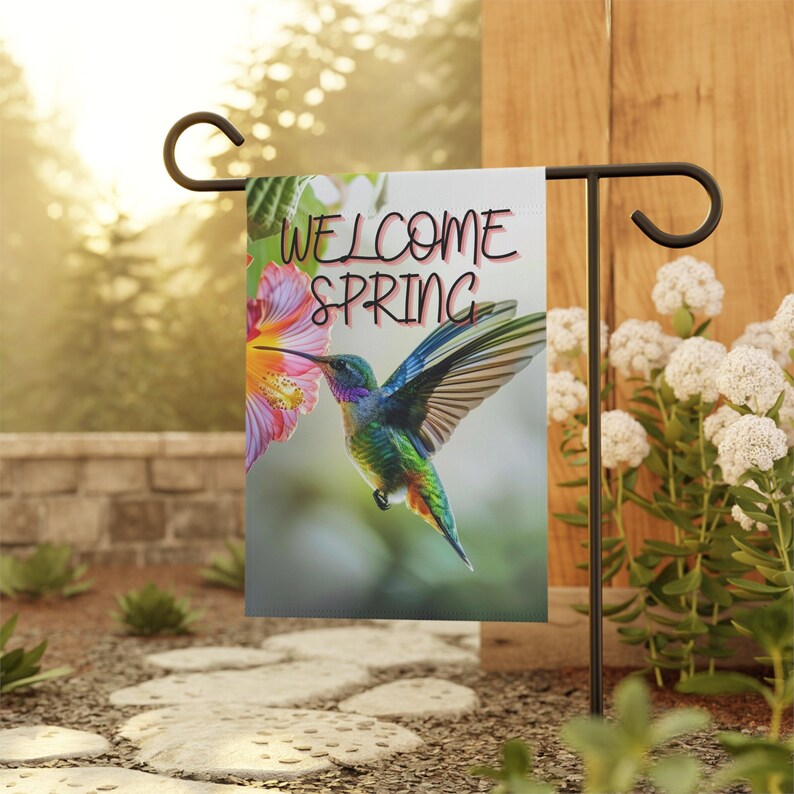 Welcome Spring Hummingbird garden & House Banner - Etsy