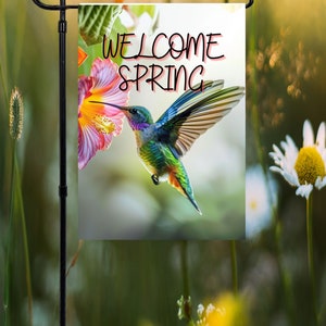 Welcome Spring Hummingbird garden & House Banner - Etsy