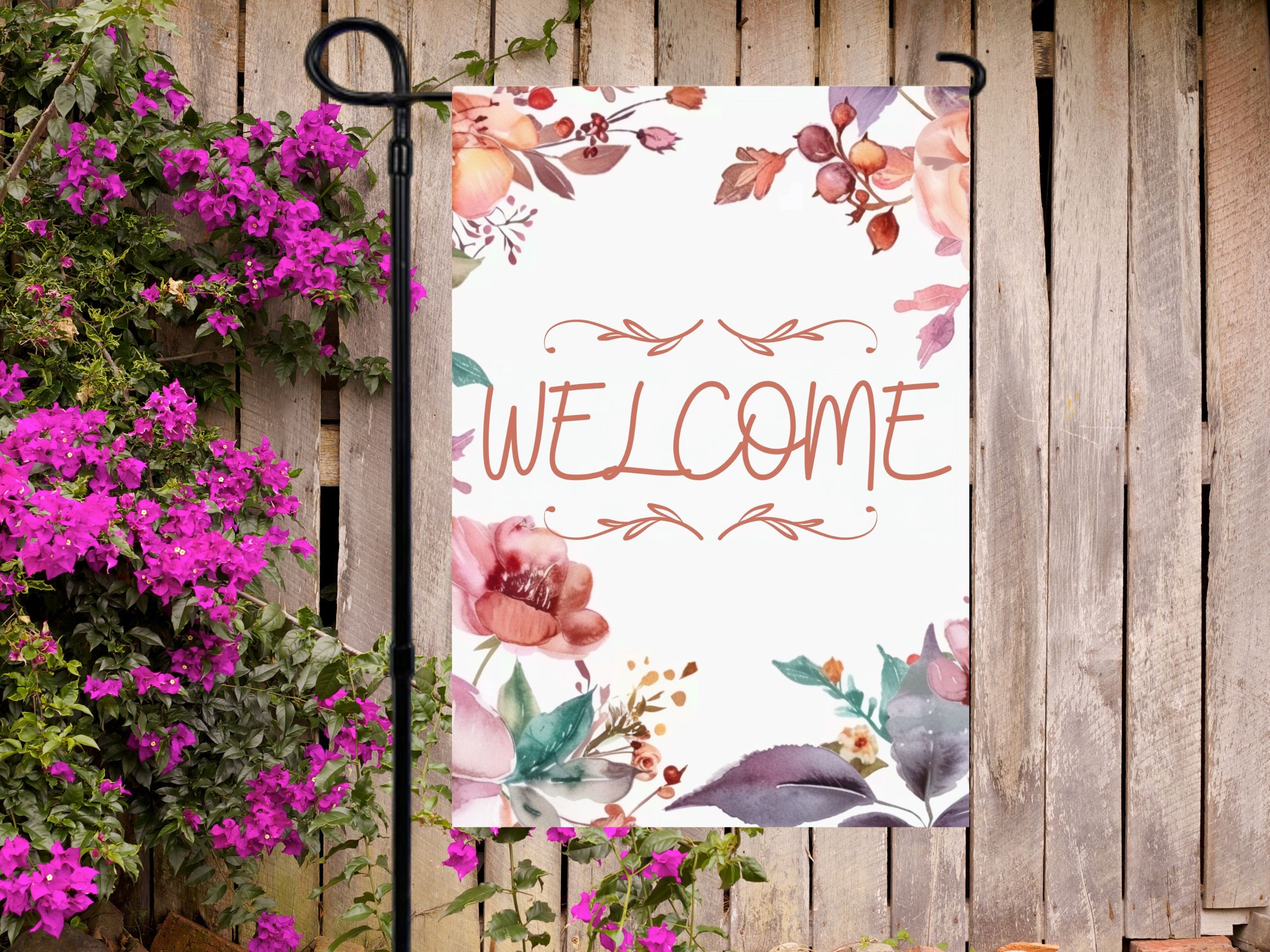 Pink Floral Welcome Garden & House Banner - Etsy