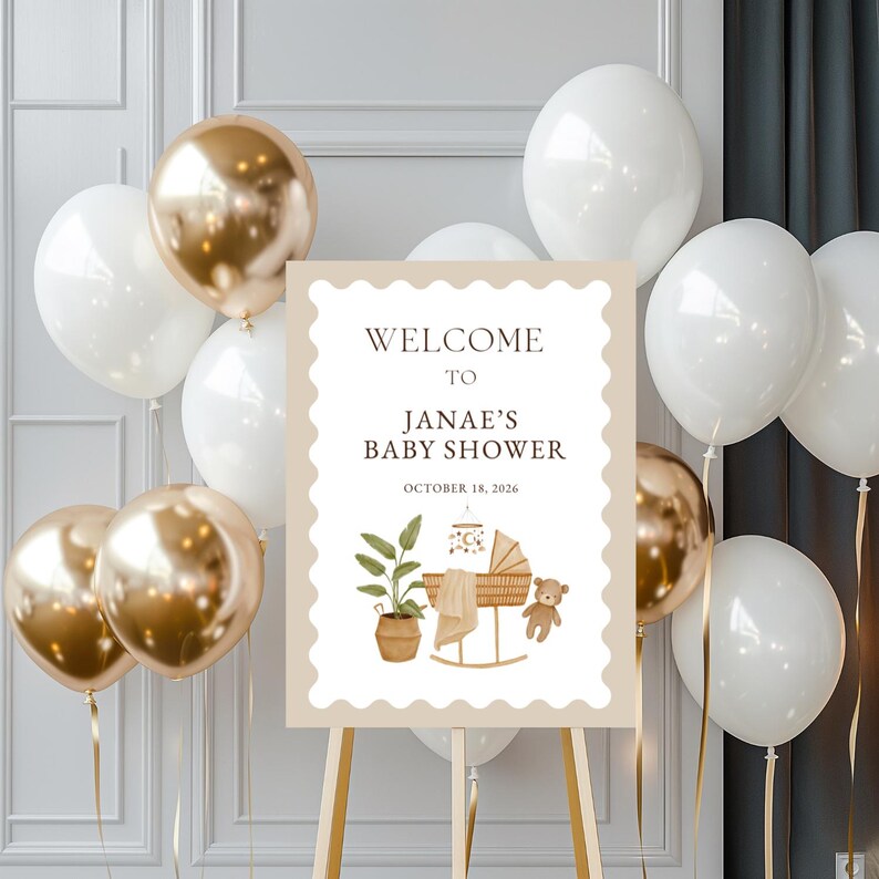 Boho Gender Neutral Baby Shower Welcome Sign Template | Minimalist ...