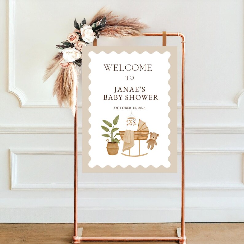 Boho Gender Neutral Baby Shower Welcome Sign Template | Minimalist ...