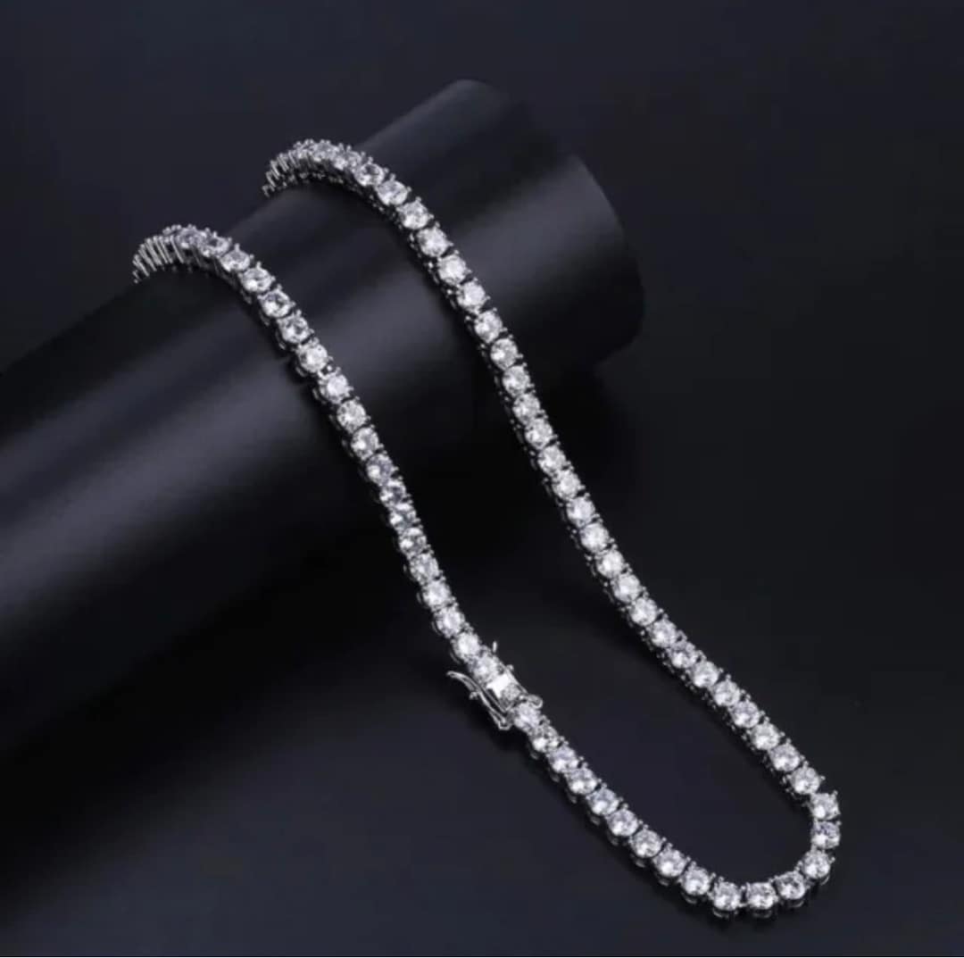 3mm MOISSANITE Tennis Chain Necklace-vvs D Color Passes Tester 18inch ...