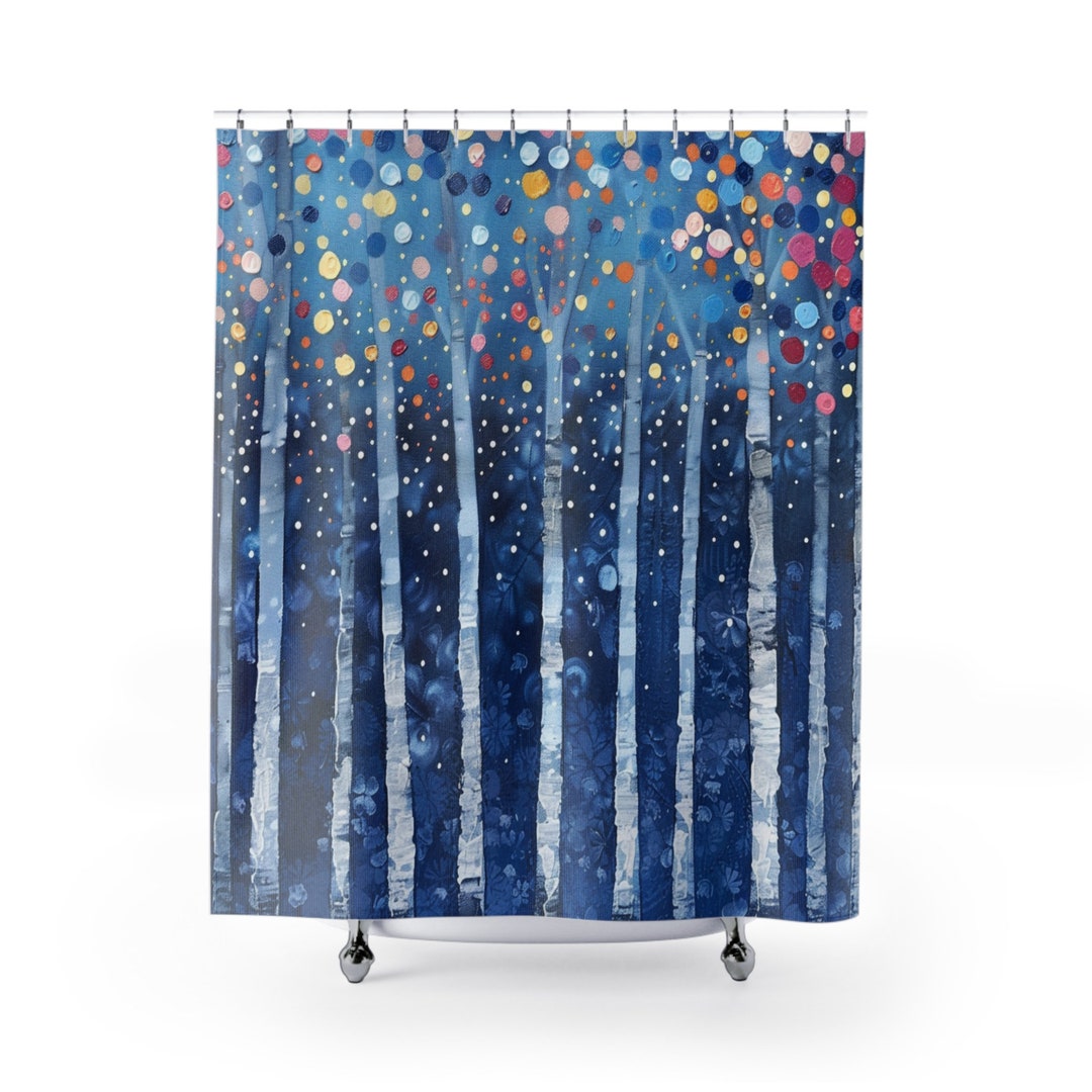 Midnight Floralscape Shower Curtain - Birch Curtain, Shower Stall ...