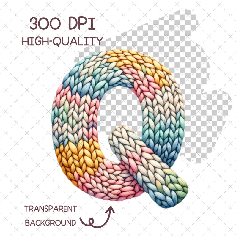 Knitting Alphabet A-Z Clip Art Watercolor Alphabet Image Files Knitted ...