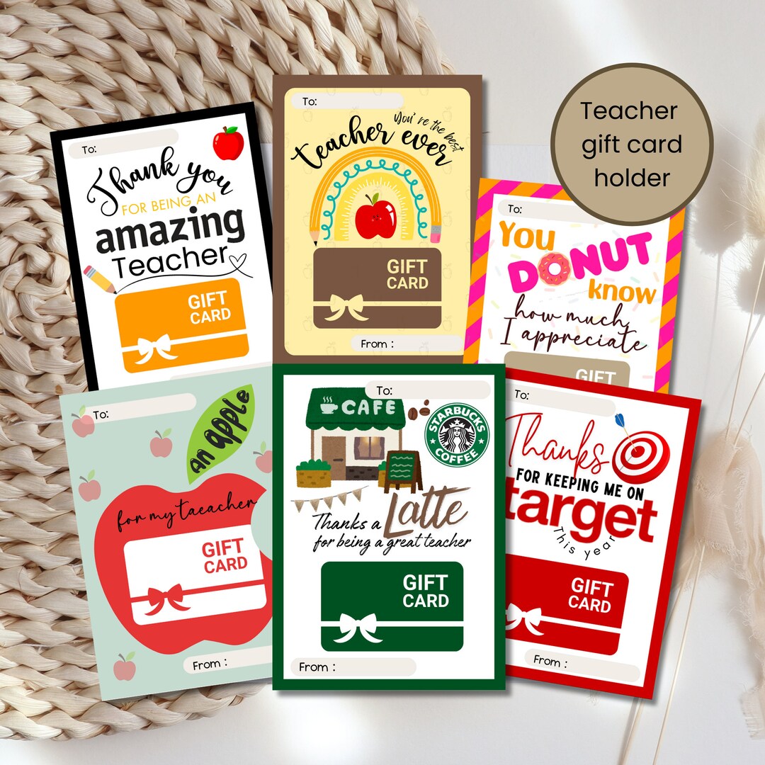6 Styles Printable Teacher Appreciation Gift Card Holder Thank You ...