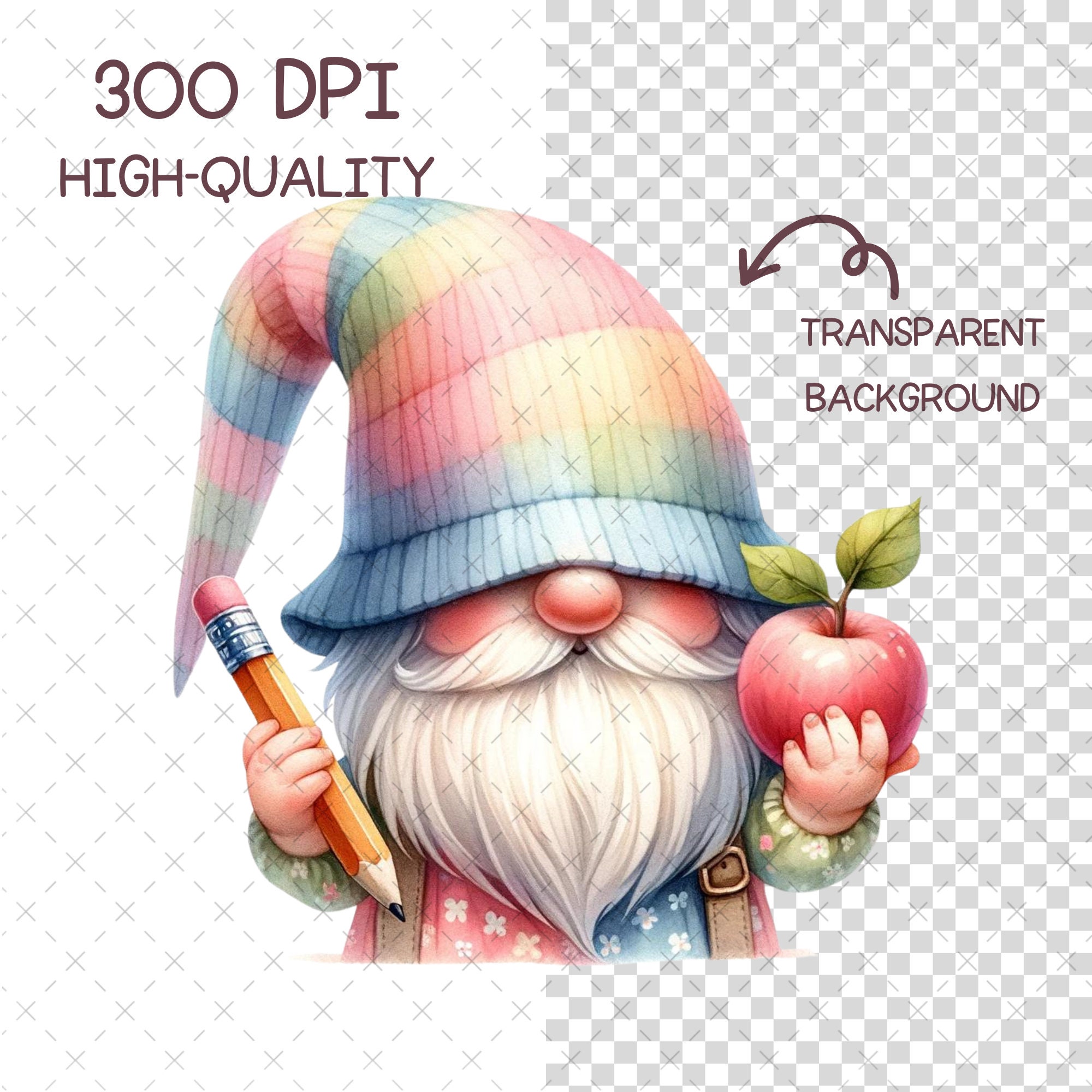 Watercolor Back to School Gnome Clipart: Pastel Colors (PNG Digital ...