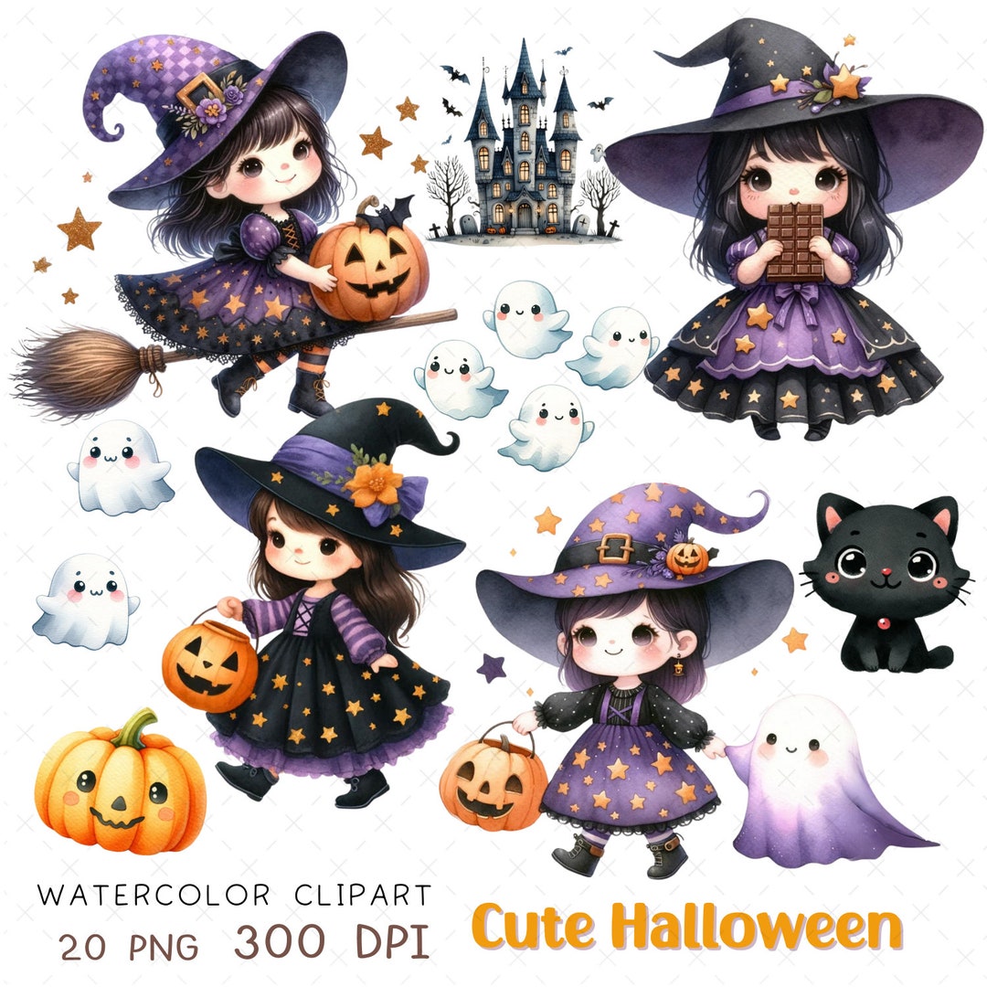 Cute Halloween Witch Clipart, Spooky Girl PNG (digital Download) - Etsy