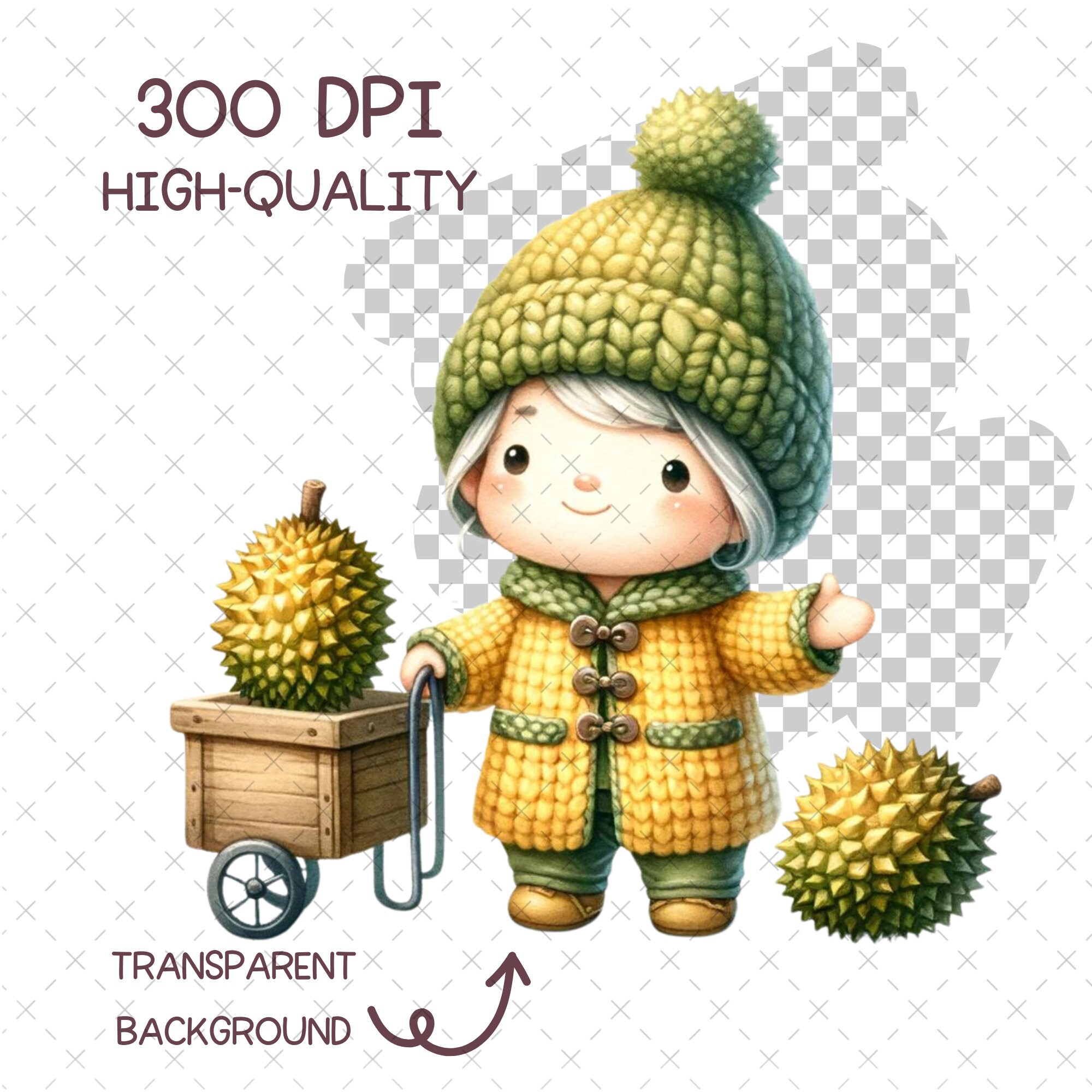 Durian Lover PNG Gnome Clipart Watercolor Image Sublimation Durian ...