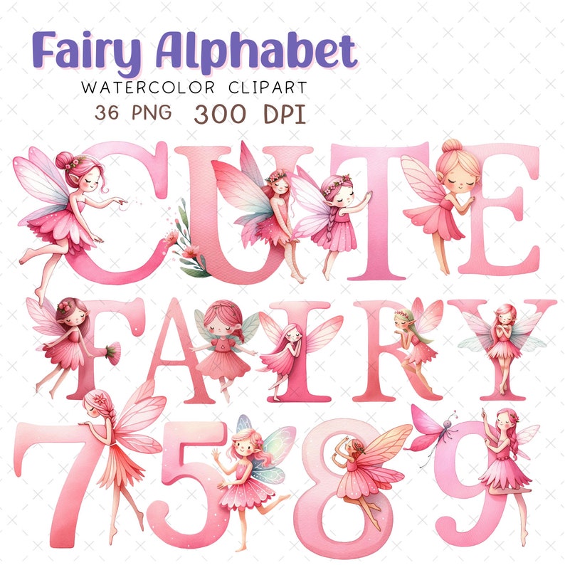 Fairy Alphabet Clipart: Watercolor PNG Set (digital Download) - Etsy