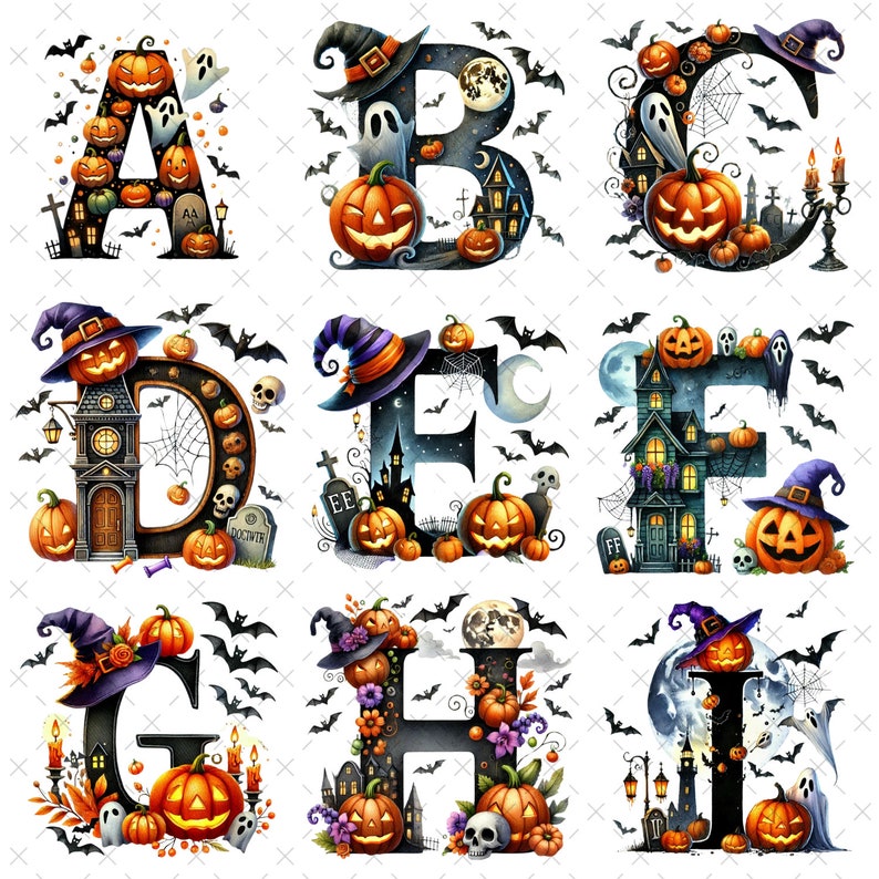 Watercolor Halloween Alphabet Clipart: Spooky Letters & Numbers (PNG ...
