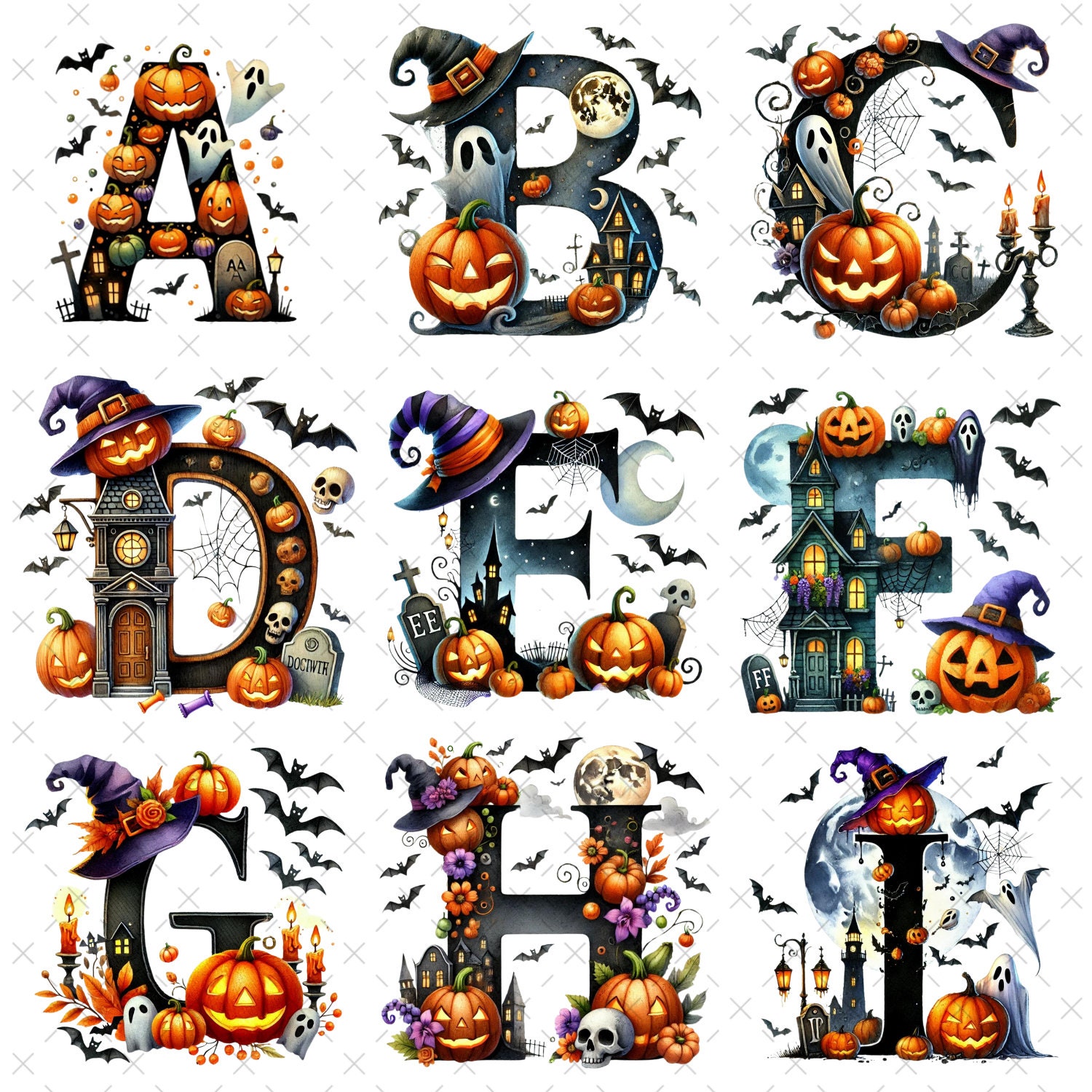 Watercolor Halloween Alphabet Clipart: Spooky Letters & Numbers (PNG ...