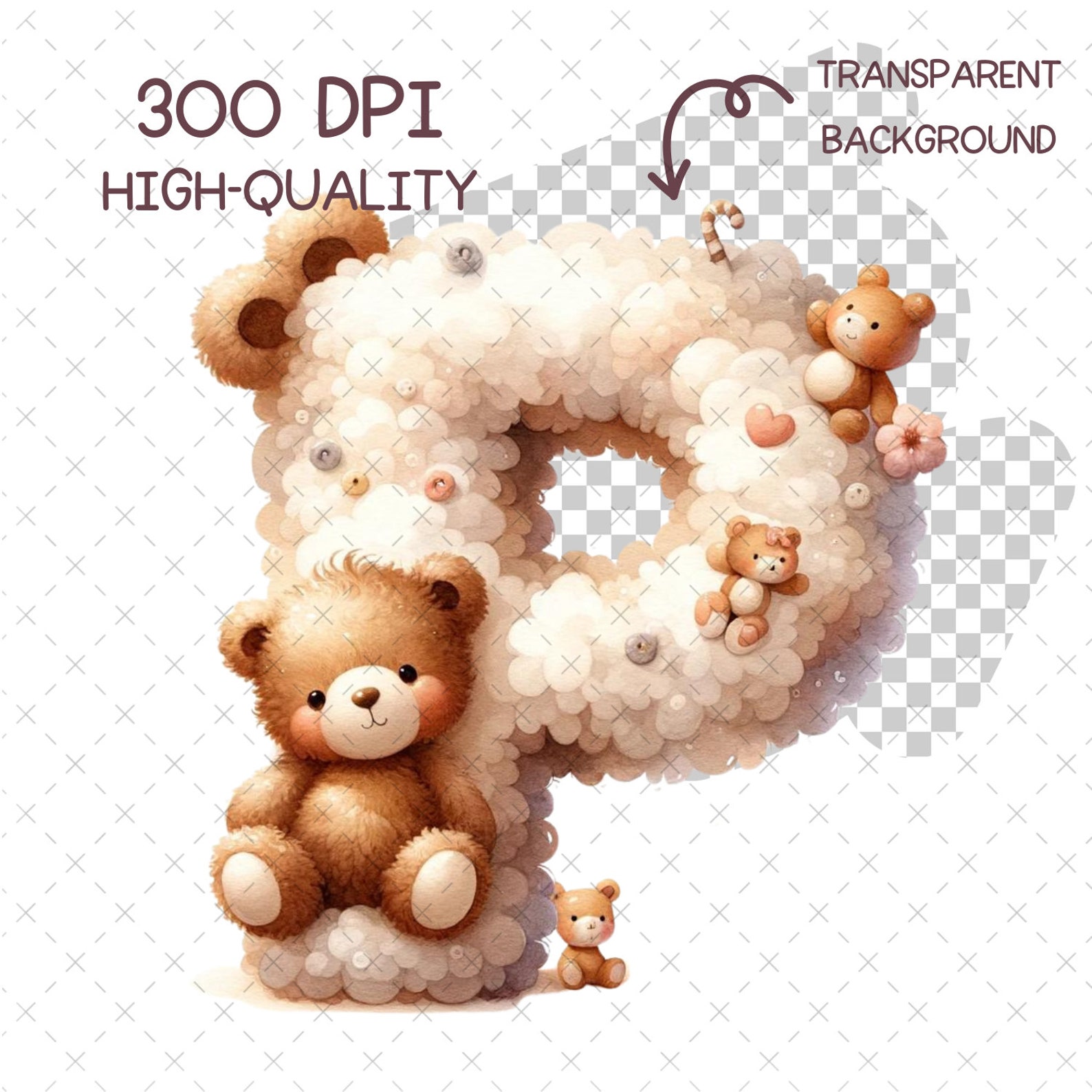 Watercolor Teddy Bear Alphabet Clipart: Nursery Art (PNG Digital ...