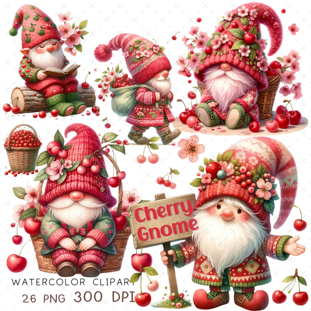Cherry Gnome Clipart Garden Gnome PNG Spring Gnome Image File Gnome ...