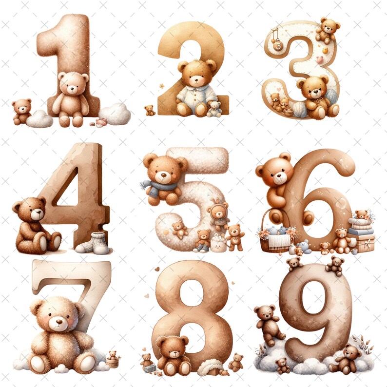 Watercolor Teddy Bear Alphabet Clipart: Nursery Art (PNG Digital ...