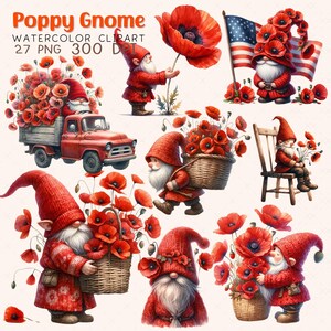 Poppy Memorial Gnome Clipart: Watercolor PNG (digital Download) - Etsy