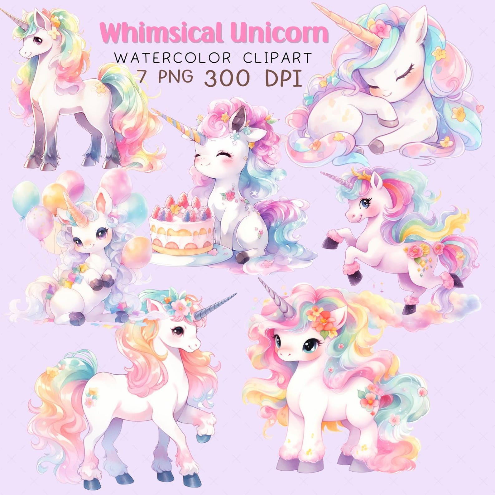Watercolor Unicorn Clipart: Pastel Unicorn PNG Images (digital Download ...