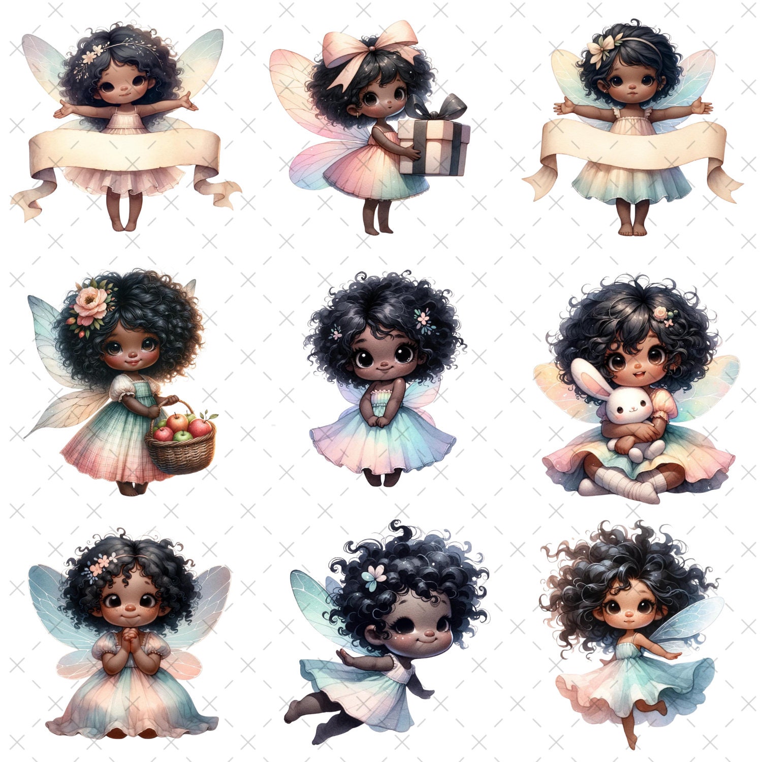 African American Fairy Clipart Watercolor Black Girl PNG Cute Fairy ...