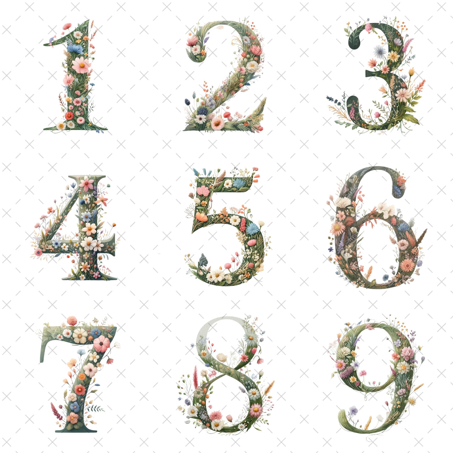 Wild Flower Alphabet Clip Art Watercolor Letter PNG Floral Alphabet ...