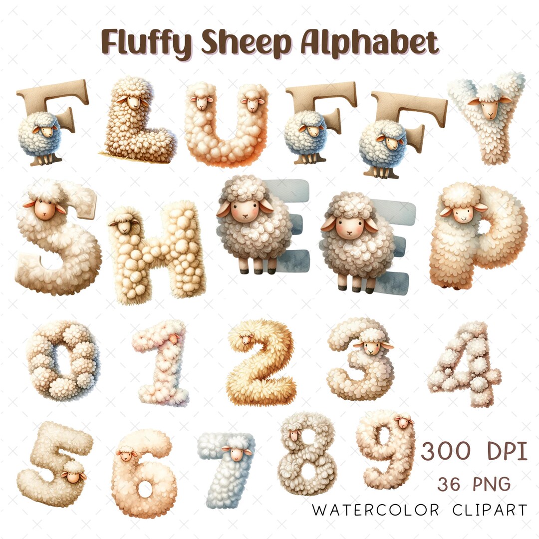 Natural Sheep Alphabet Clipart Fluffy Sheep Png Nursery Decoration PNG ...