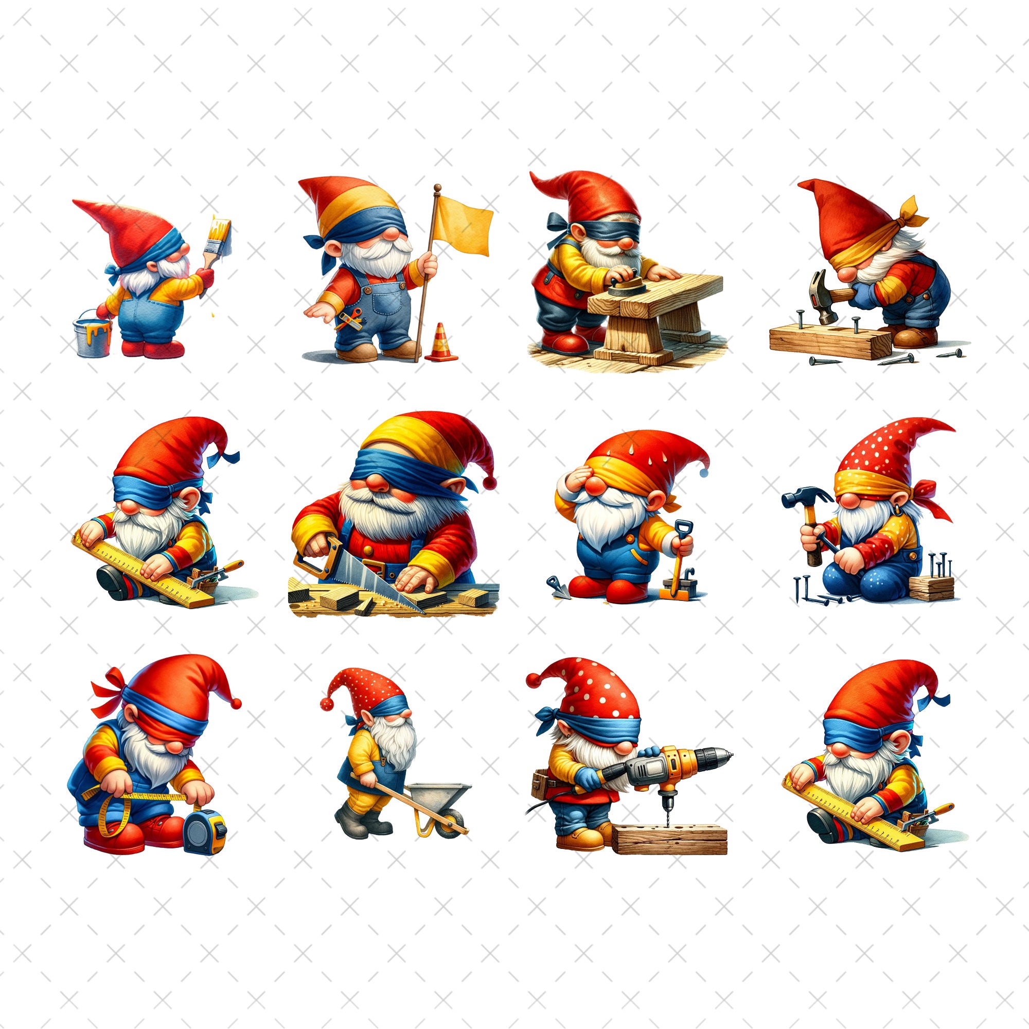 Handyman Gnome Clipart Construction Gnomes Clipart Watercolor Father's ...
