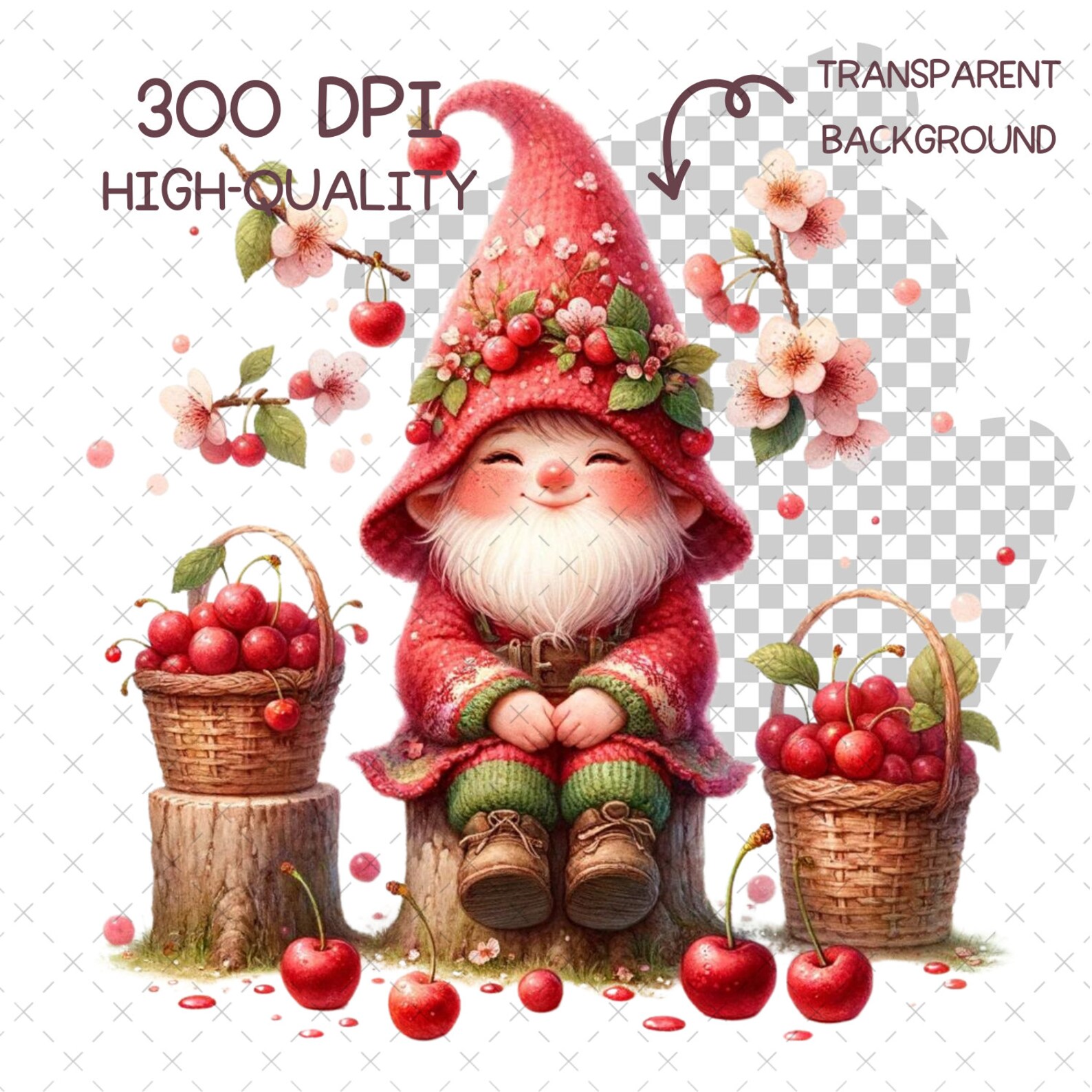 Cherry Gnome Clipart Garden Gnome PNG Spring Gnome Image File Gnome ...