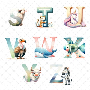 Animal Alphabet Clip Art Watercolor Letter PNG My First Alphabet Image ...