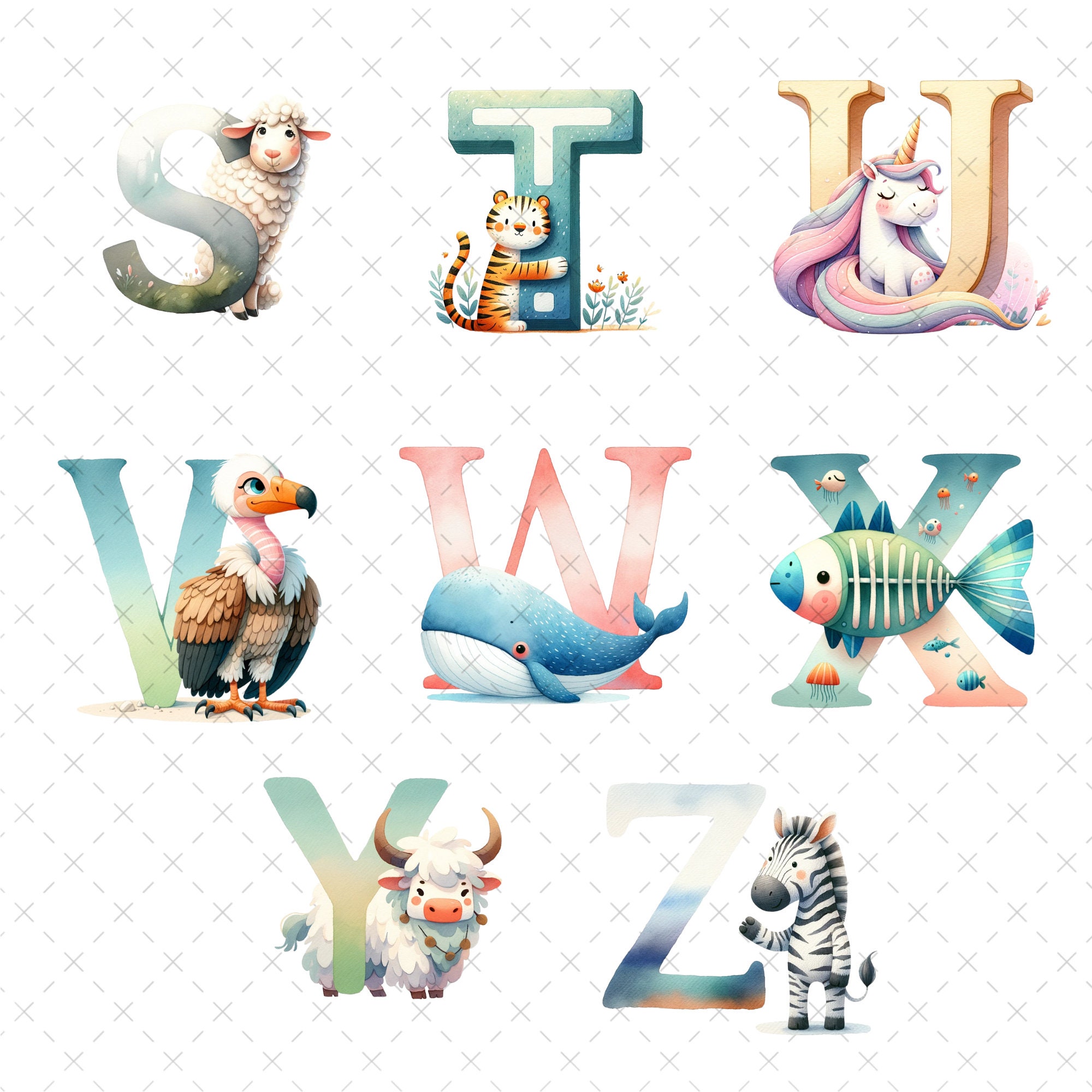 Animal Alphabet Clip Art Watercolor Letter PNG My First Alphabet Image ...