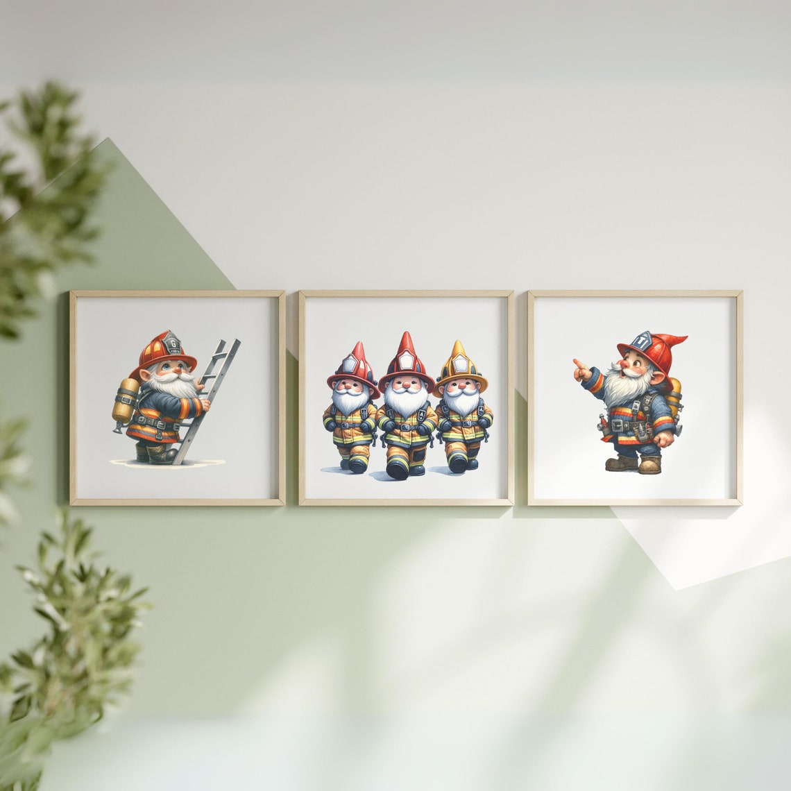 Fire Fighter Gnome Watercolor Clipart Nursery Wall Art Gnome Lovers ...