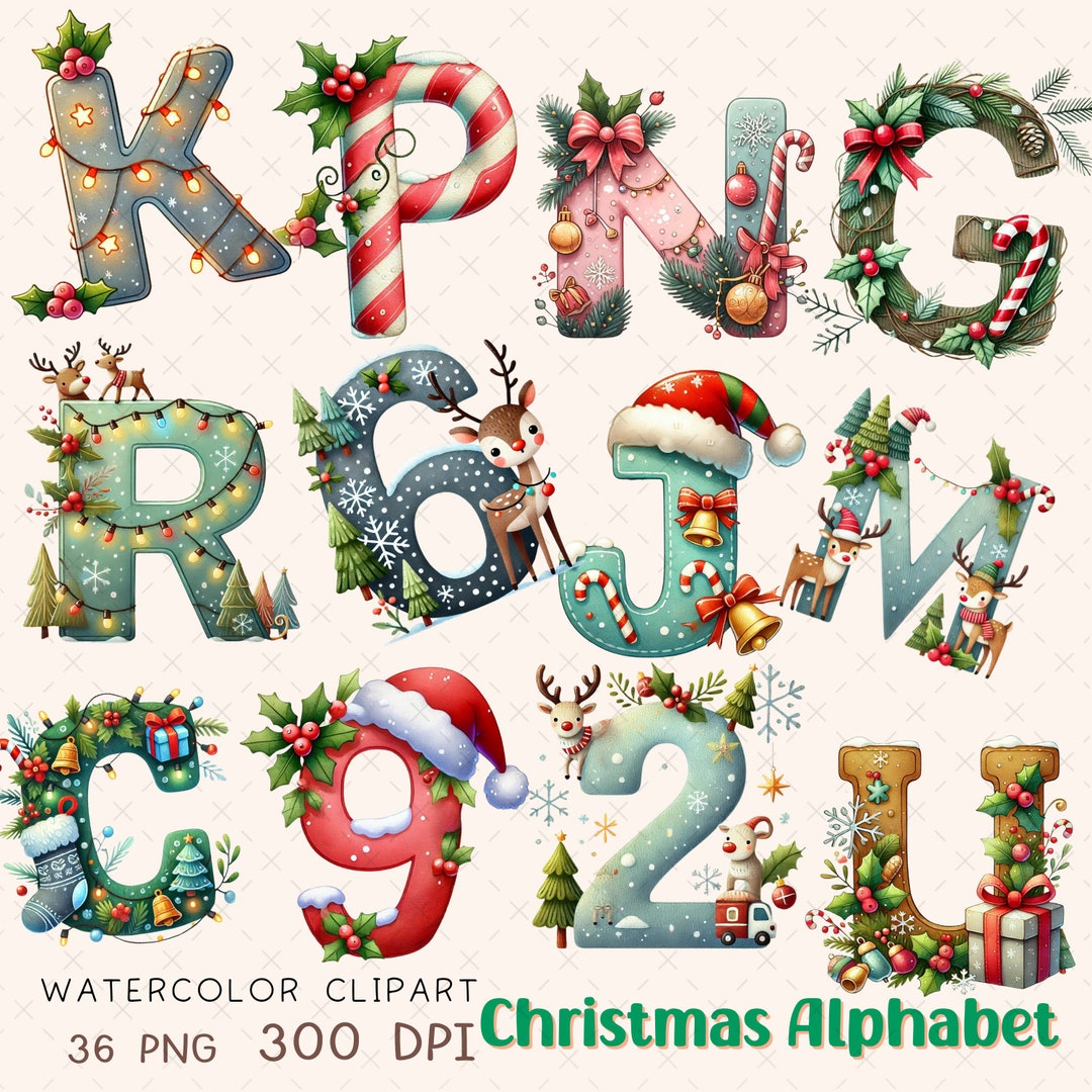 Christmas Alphabet Clipart Holiday PNG Christmas Season Image Files ...
