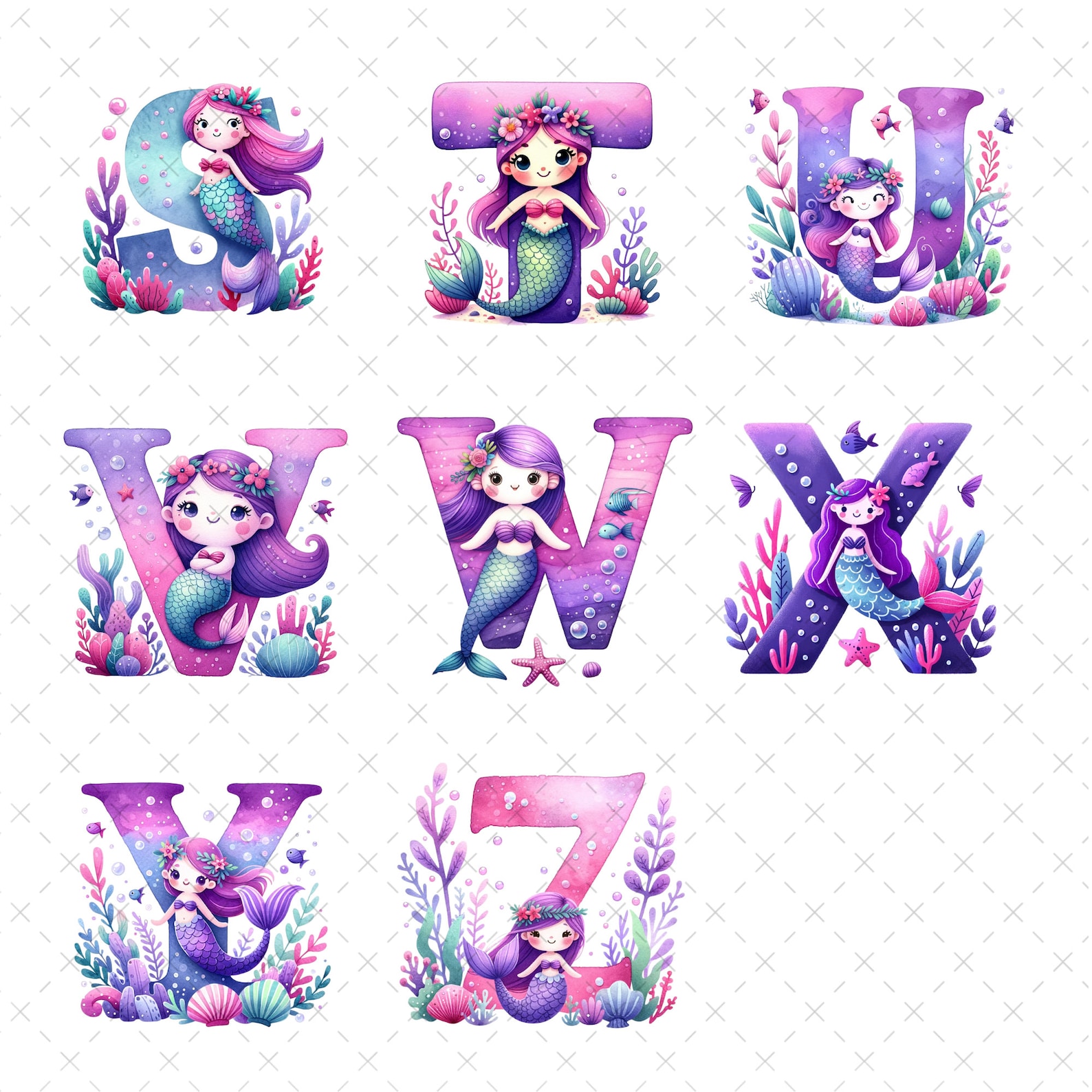 A-Z Mermaid Clipart Alphabet A-Z PNG Image Files Alphabet Sublimation ...
