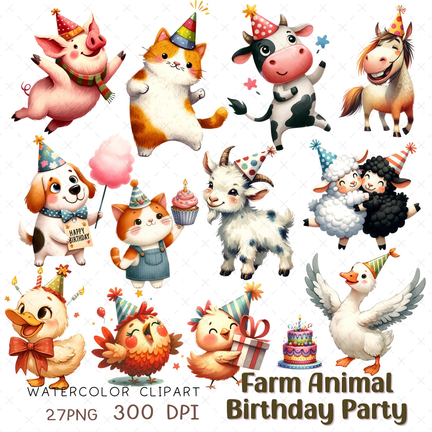 Farm Animal Clipart Animal Party Theme Watercolor Farm Animal Clipart ...