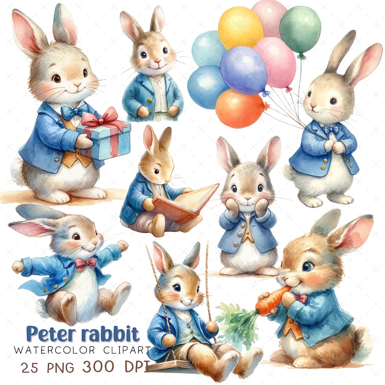 Peter Rabbit Clipart: Bunny PNG Images for Nursery Art (digital ...