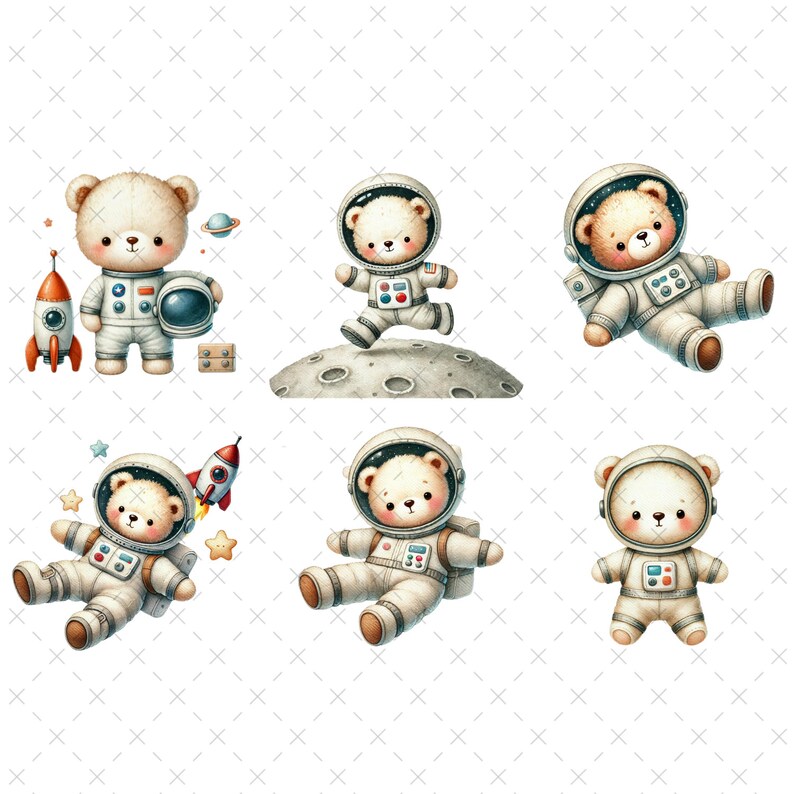 Astronaut Bear Watercolor Clipart: 24 PNG Images (digital Download) - Etsy